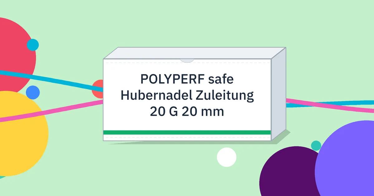 Symbolbild: Packung mit der Aufschrift POLYPERF safe Hubernadel Zuleitung 20 G 20 mm (PZN 13866356) – Verfügbarkeit und Bezug in Apotheken in Frankfurt am Main