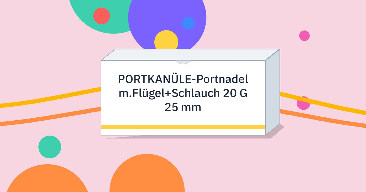 Symbolbild: Packung mit der Aufschrift PORTKANÜLE-Portnadel m.Flügel+Schlauch 20 G 25 mm (PZN 10010755) – Verfügbarkeit und Bezug in Apotheken in Frankfurt am Main