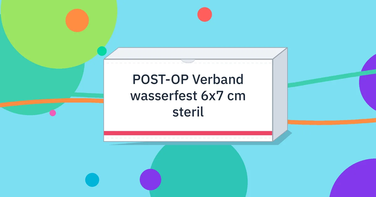 Symbolbild: Packung mit der Aufschrift POST-OP Verband wasserfest 6x7 cm steril (PZN 17562357) – Verfügbarkeit und Bezug in Apotheken in Frankfurt am Main