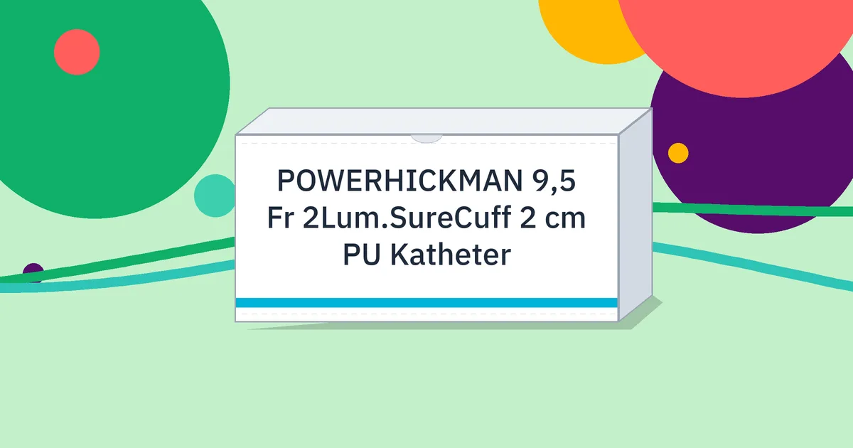 Symbolbild: Packung mit der Aufschrift POWERHICKMAN 9,5 Fr 2Lum.SureCuff 2 cm PU Katheter (PZN 14185115) – Verfügbarkeit und Bezug in Apotheken in Frankfurt am Main