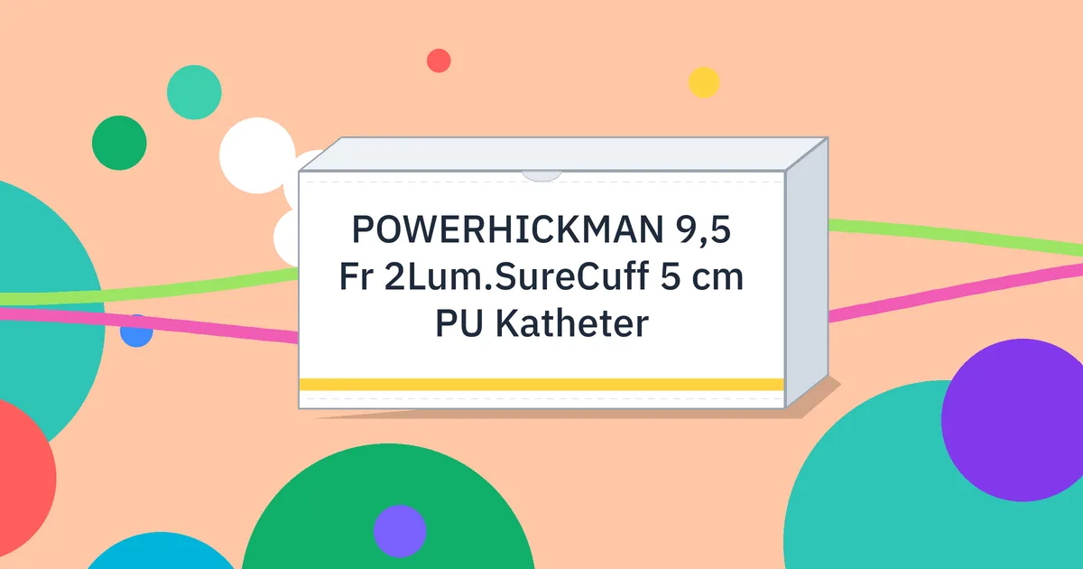 Symbolbild: Packung mit der Aufschrift POWERHICKMAN 9,5 Fr 2Lum.SureCuff 5 cm PU Katheter (PZN 14185084) – Verfügbarkeit und Bezug in Apotheken in Frankfurt am Main