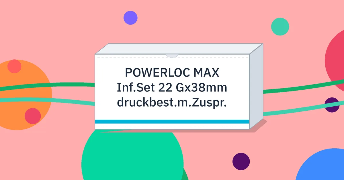 Symbolbild: Packung mit der Aufschrift POWERLOC MAX Inf.Set 22 Gx38mm druckbest.m.Zuspr. (PZN 18816357) – Verfügbarkeit und Bezug in Apotheken in Frankfurt am Main