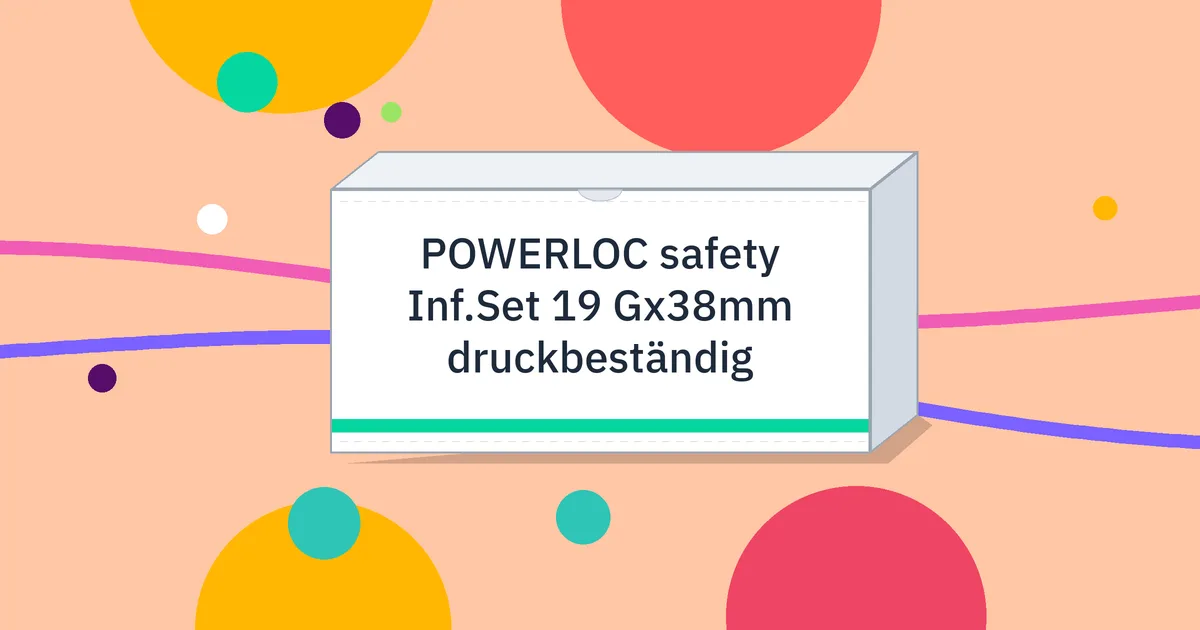 Symbolbild: Packung mit der Aufschrift POWERLOC safety Inf.Set 19 Gx38mm druckbeständig (PZN 18816647) – Verfügbarkeit und Bezug in Apotheken in Frankfurt am Main