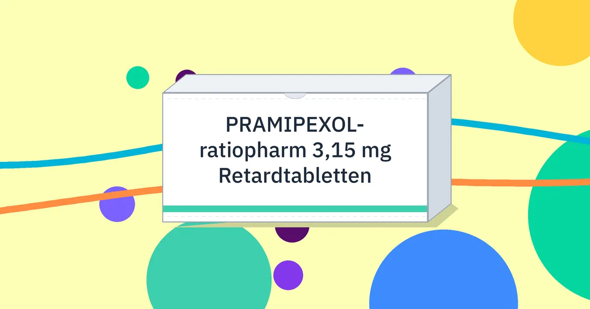 Symbolbild: Packung mit der Aufschrift PRAMIPEXOL-ratiopharm 3,15 mg Retardtabletten (PZN 10072288) – Verfügbarkeit und Bezug in Apotheken in Frankfurt am Main