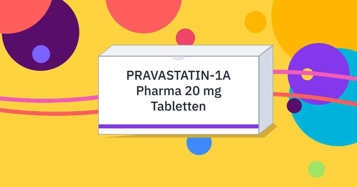 Symbolbild: Packung mit der Aufschrift PRAVASTATIN-1A Pharma 20 mg Tabletten (PZN 03417918) – Verfügbarkeit und Bezug in Apotheken in Frankfurt am Main