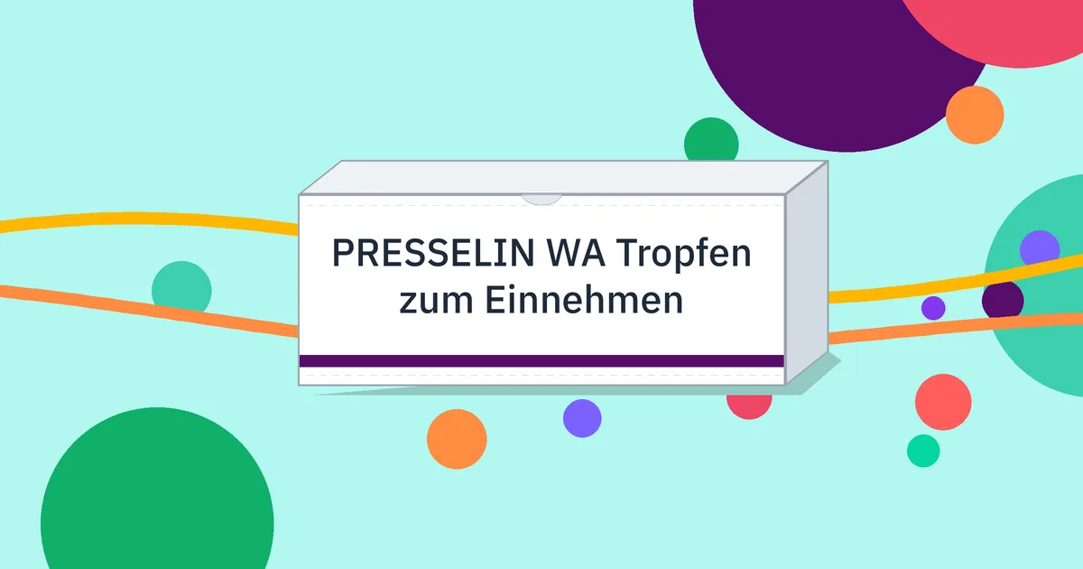 Symbolbild: Packung mit der Aufschrift PRESSELIN WA Tropfen zum Einnehmen (PZN 03835076) – Verfügbarkeit und Bezug in Apotheken in Frankfurt am Main