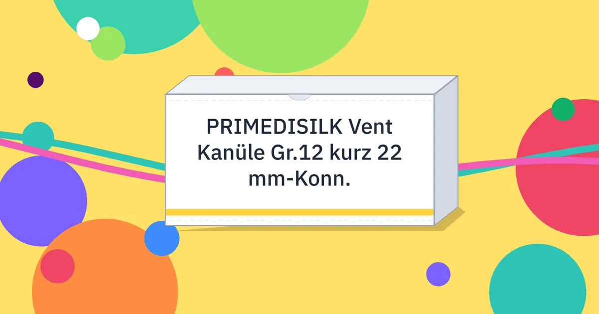 Symbolbild: Packung mit der Aufschrift PRIMEDISILK Vent Kanüle Gr.12 kurz 22 mm-Konn. (PZN 10355974) – Verfügbarkeit und Bezug in Apotheken in Frankfurt am Main