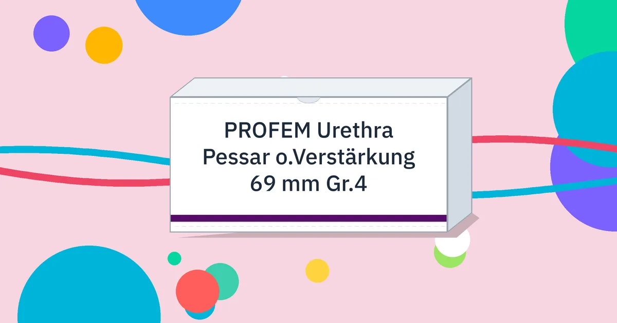 Symbolbild: Packung mit der Aufschrift PROFEM Urethra Pessar o.Verstärkung 69 mm Gr.4 (PZN 11673357) – Verfügbarkeit und Bezug in Apotheken in Frankfurt am Main