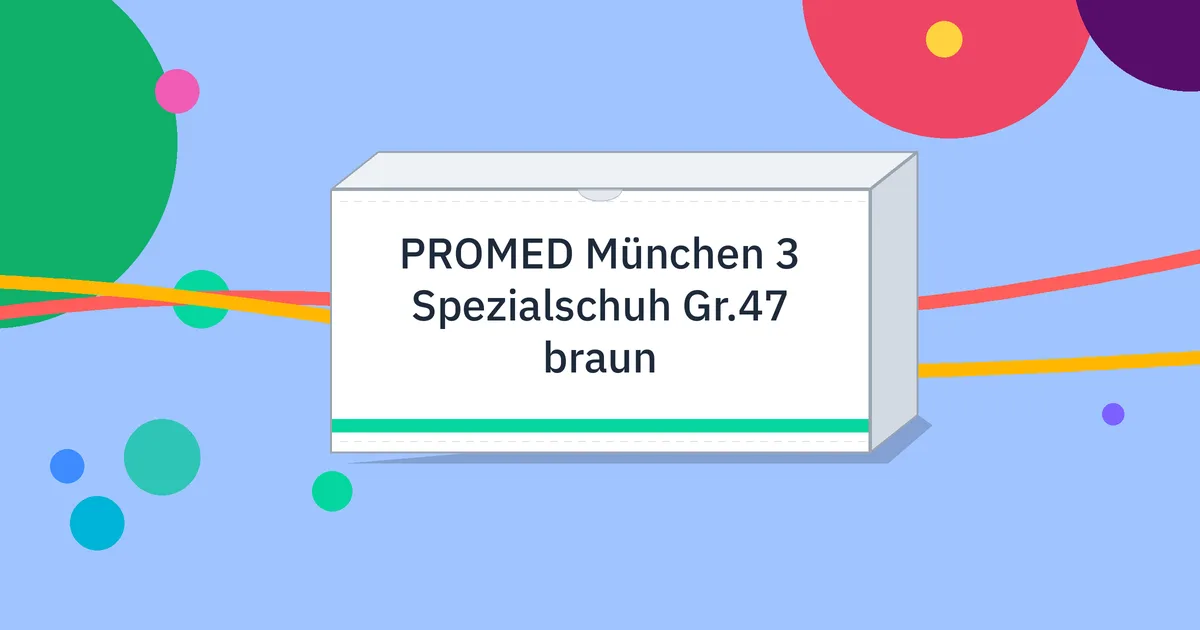 Symbolbild: Packung mit der Aufschrift PROMED München 3 Spezialschuh Gr.47 braun (PZN 05483138) – Verfügbarkeit und Bezug in Apotheken in Frankfurt am Main