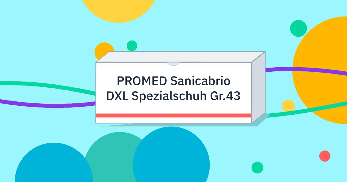 Symbolbild: Packung mit der Aufschrift PROMED Sanicabrio DXL Spezialschuh Gr.43 (PZN 05481777) – Verfügbarkeit und Bezug in Apotheken in Frankfurt am Main