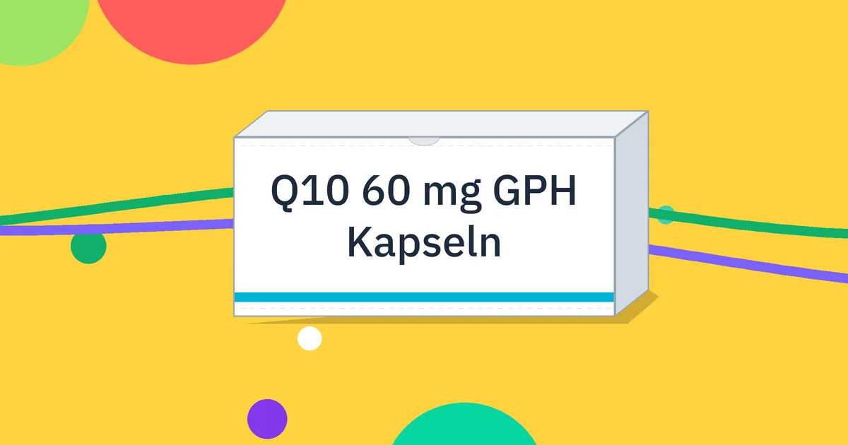 Symbolbild: Packung mit der Aufschrift Q10 60 mg GPH Kapseln (PZN 09722077) – Verfügbarkeit und Bezug in Apotheken in Frankfurt am Main