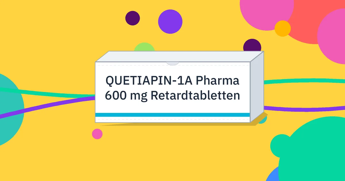 Symbolbild: Packung mit der Aufschrift QUETIAPIN-1A Pharma 600 mg Retardtabletten (PZN 16536300) – Verfügbarkeit und Bezug in Apotheken in Frankfurt am Main