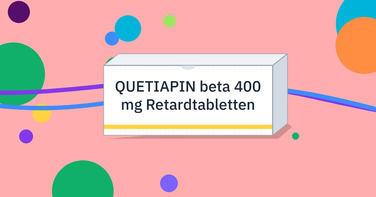 Symbolbild: Packung mit der Aufschrift QUETIAPIN beta 400 mg Retardtabletten (PZN 13700236) – Verfügbarkeit und Bezug in Apotheken in Frankfurt am Main