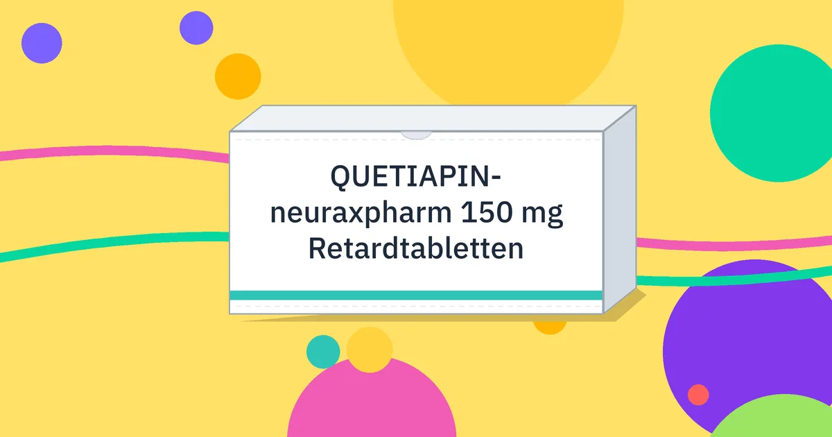 Symbolbild: Packung mit der Aufschrift QUETIAPIN-neuraxpharm 150 mg Retardtabletten (PZN 12345879) – Verfügbarkeit und Bezug in Apotheken in Frankfurt am Main
