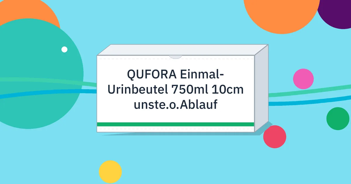 Symbolbild: Packung mit der Aufschrift QUFORA Einmal-Urinbeutel 750ml 10cm unste.o.Ablauf (PZN 12360471) – Verfügbarkeit und Bezug in Apotheken in Frankfurt am Main