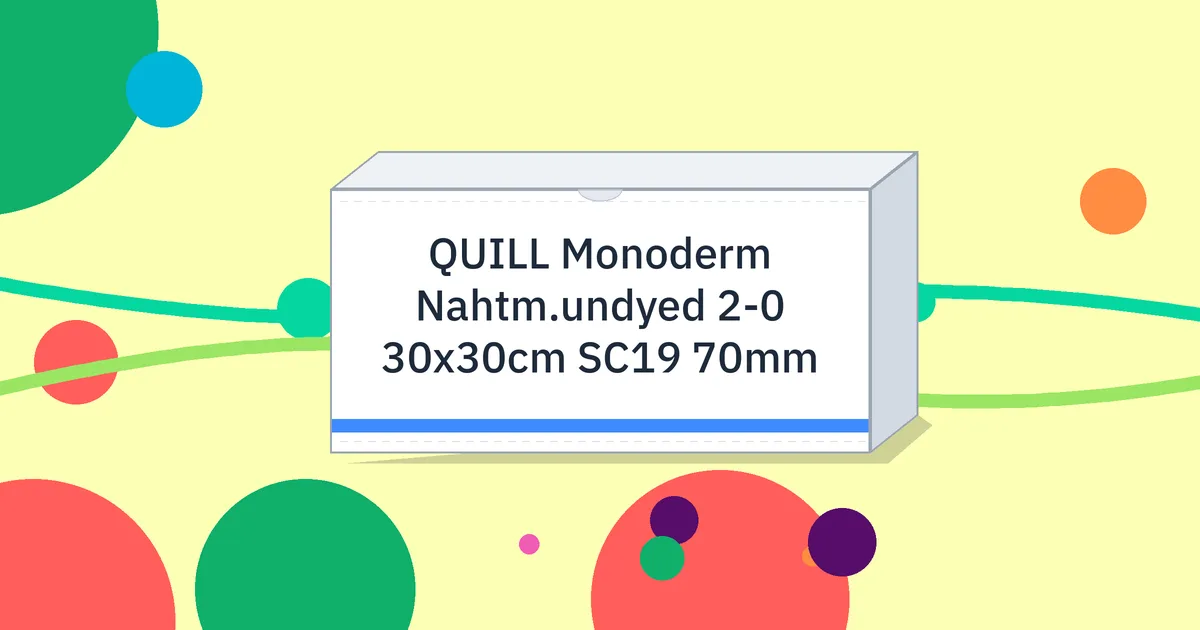 Symbolbild: Packung mit der Aufschrift QUILL Monoderm Nahtm.undyed 2-0 30x30cm SC19 70mm (PZN 17988754) – Verfügbarkeit und Bezug in Apotheken in Frankfurt am Main
