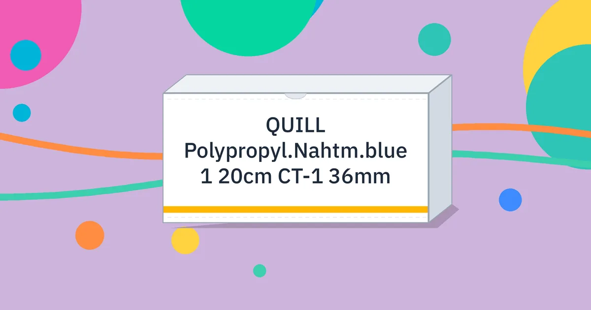 Symbolbild: Packung mit der Aufschrift QUILL Polypropyl.Nahtm.blue 1 20cm CT-1 36mm (PZN 17990917) – Verfügbarkeit und Bezug in Apotheken in Frankfurt am Main