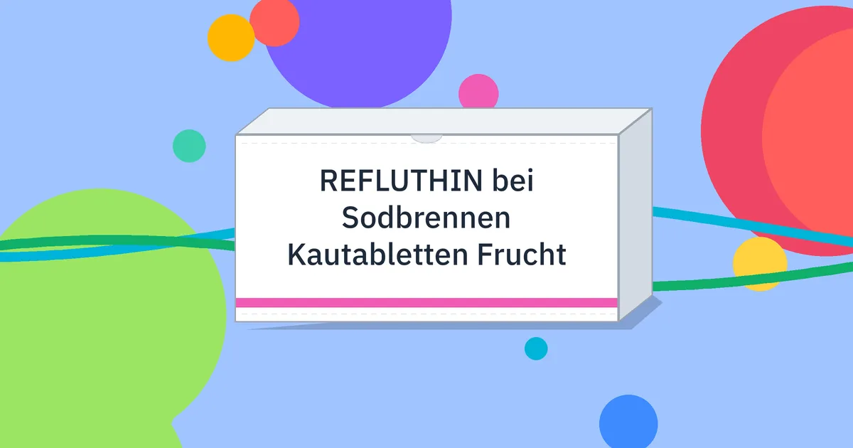 Symbolbild: Packung mit der Aufschrift REFLUTHIN bei Sodbrennen Kautabletten Frucht (PZN 16011247) – Verfügbarkeit und Bezug in Apotheken in Frankfurt am Main