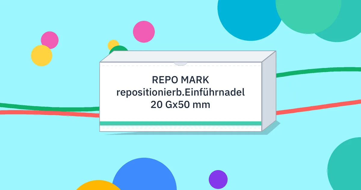 Symbolbild: Packung mit der Aufschrift REPO MARK repositionierb.Einführnadel 20 Gx50 mm (PZN 16920748) – Verfügbarkeit und Bezug in Apotheken in Frankfurt am Main