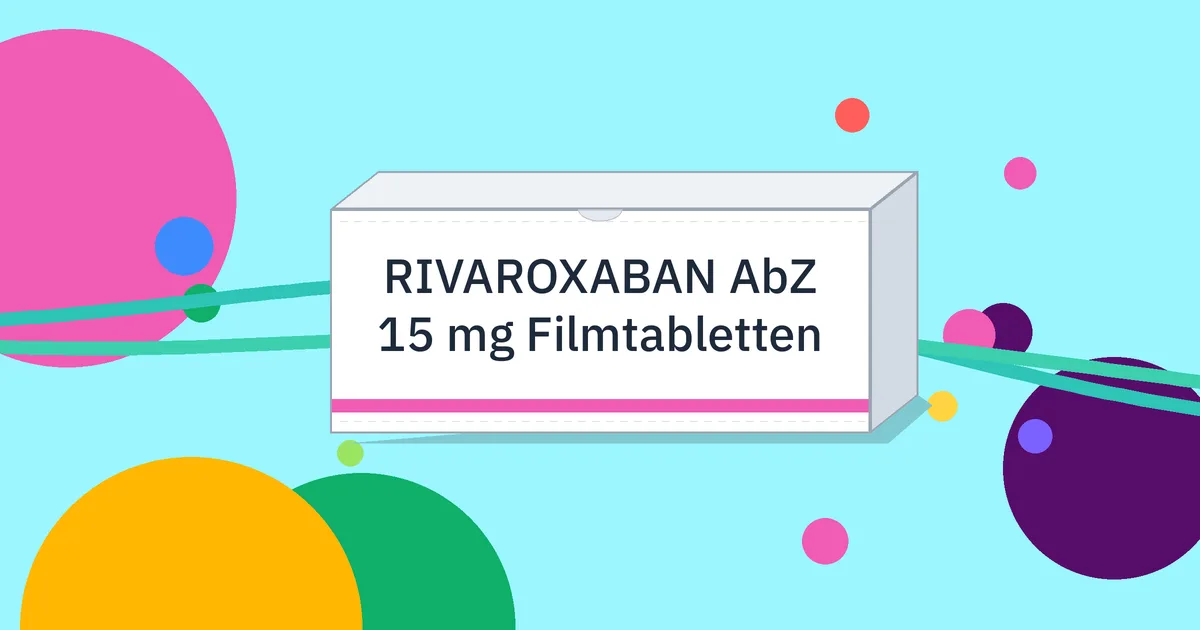 Symbolbild: Packung mit der Aufschrift RIVAROXABAN AbZ 15 mg Filmtabletten (PZN 18827013) – Verfügbarkeit und Bezug in Apotheken in Frankfurt am Main