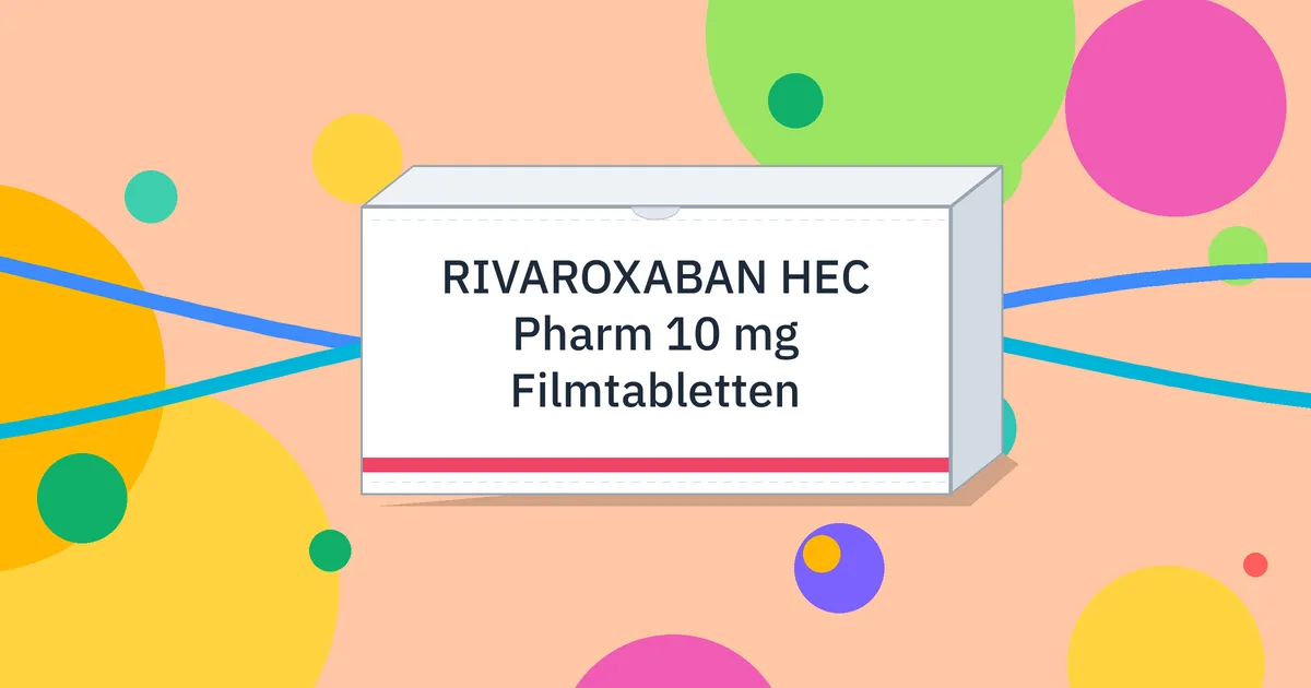 Symbolbild: Packung mit der Aufschrift RIVAROXABAN HEC Pharm 10 mg Filmtabletten (PZN 20183770) – Verfügbarkeit und Bezug in Apotheken in Frankfurt am Main