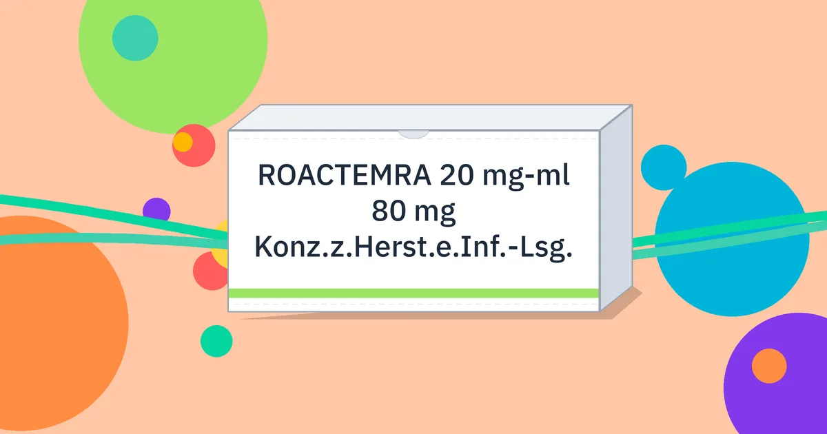 Symbolbild: Packung mit der Aufschrift ROACTEMRA 20 mg-ml 80 mg Konz.z.Herst.e.Inf.-Lsg. (PZN 09374222) – Verfügbarkeit und Bezug in Apotheken in Frankfurt am Main