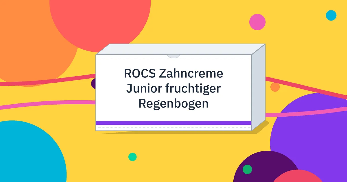 Symbolbild: Packung mit der Aufschrift ROCS Zahncreme Junior fruchtiger Regenbogen (PZN 16060694) – Verfügbarkeit und Bezug in Apotheken in Frankfurt am Main