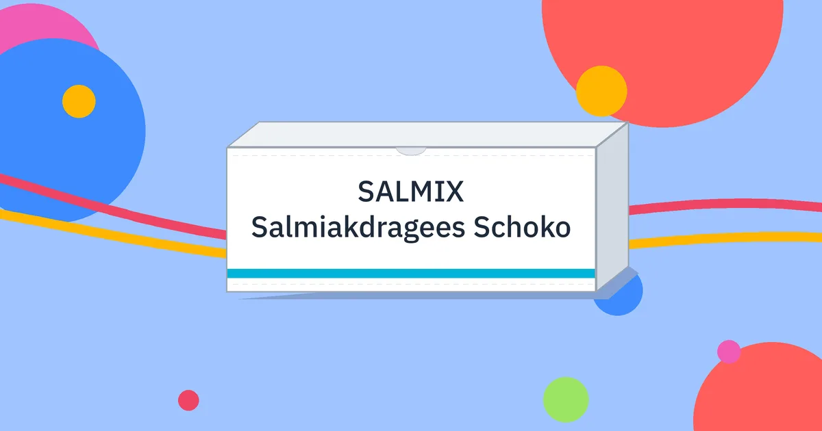 Symbolbild: Packung mit der Aufschrift SALMIX Salmiakdragees Schoko (PZN 13785474) – Verfügbarkeit und Bezug in Apotheken in Frankfurt am Main