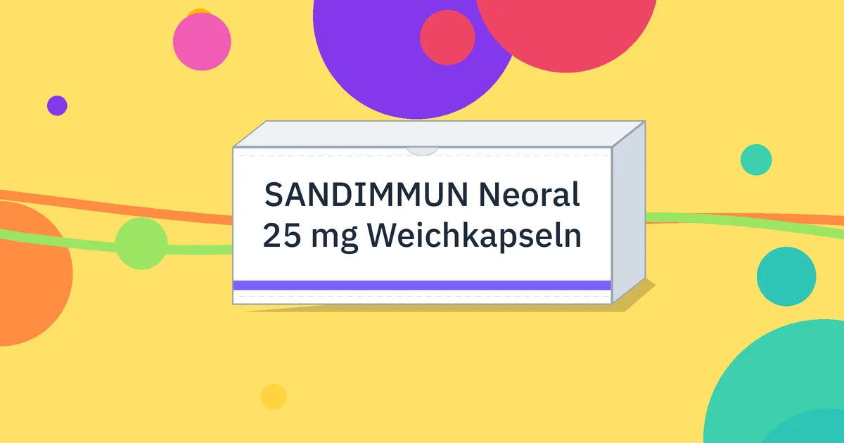 Symbolbild: Packung mit der Aufschrift SANDIMMUN Neoral 25 mg Weichkapseln (PZN 00424645) – Verfügbarkeit und Bezug in Apotheken in Frankfurt am Main