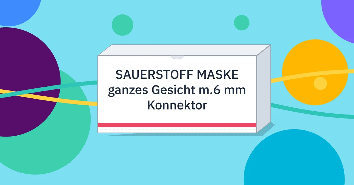 Symbolbild: Packung mit der Aufschrift SAUERSTOFF MASKE ganzes Gesicht m.6 mm Konnektor (PZN 09013458) – Verfügbarkeit und Bezug in Apotheken in Frankfurt am Main