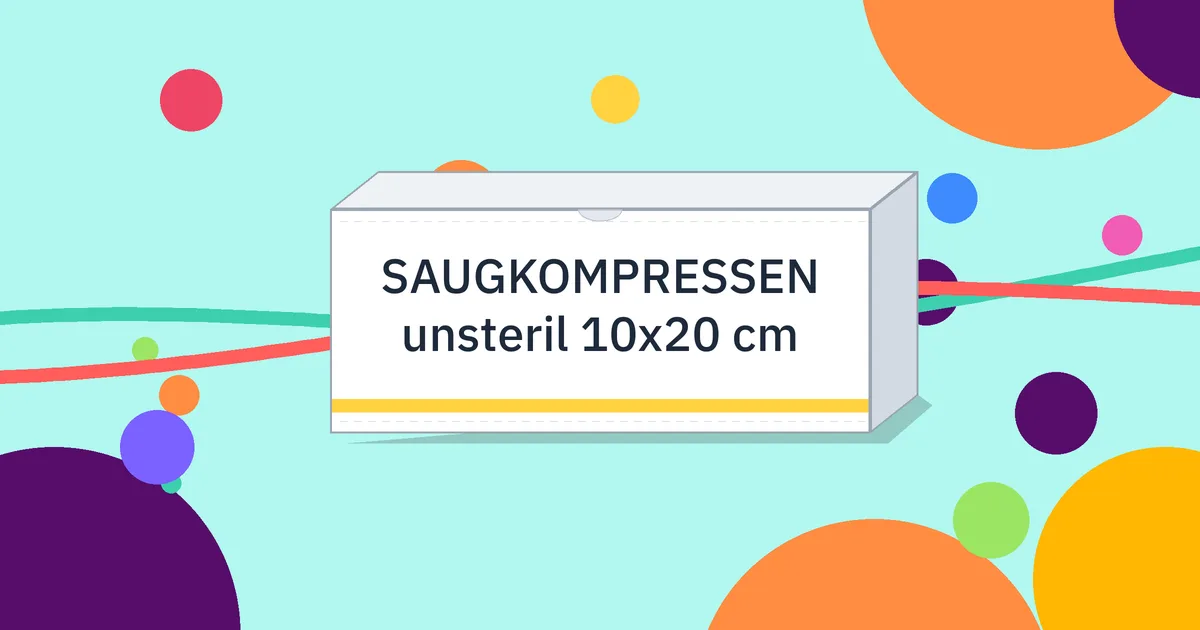 Symbolbild: Packung mit der Aufschrift SAUGKOMPRESSEN unsteril 10x20 cm (PZN 04095233) – Verfügbarkeit und Bezug in Apotheken in Frankfurt am Main