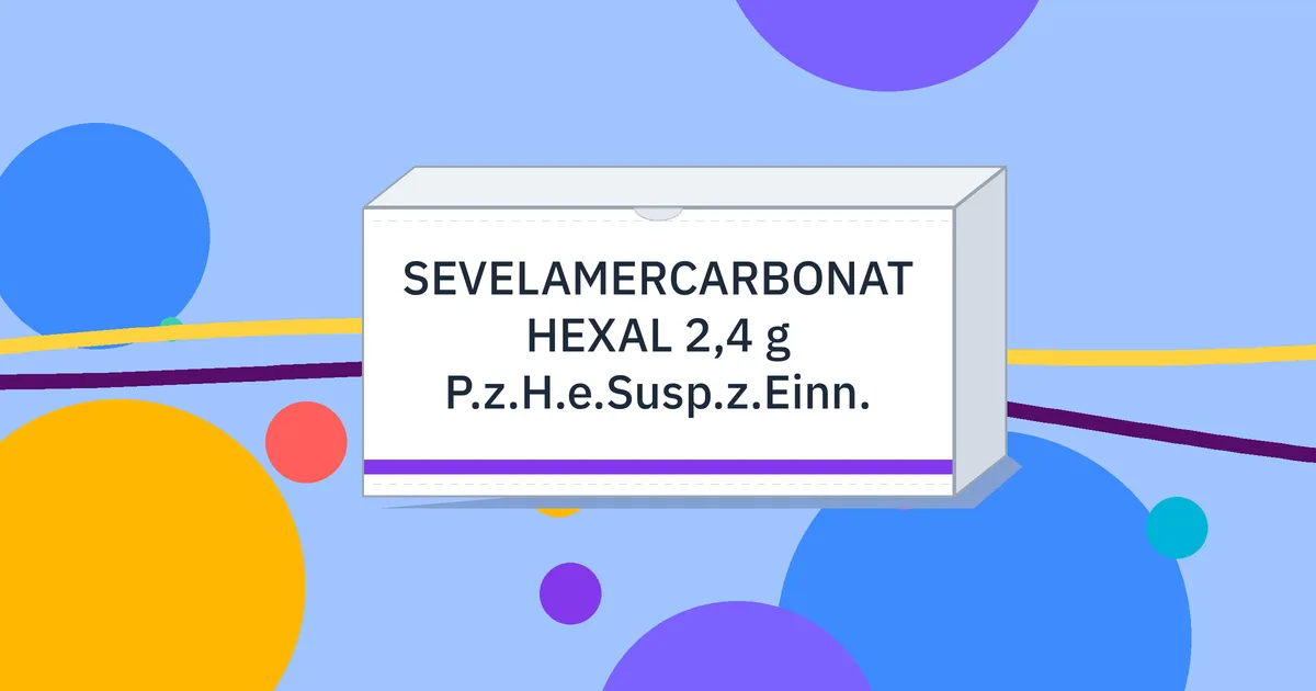 Symbolbild: Packung mit der Aufschrift SEVELAMERCARBONAT HEXAL 2,4 g P.z.H.e.Susp.z.Einn. (PZN 11675095) – Verfügbarkeit und Bezug in Apotheken in Frankfurt am Main