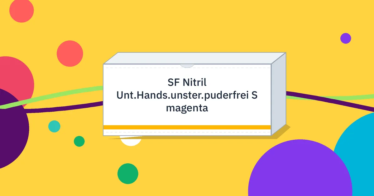 Symbolbild: Packung mit der Aufschrift SF Nitril Unt.Hands.unster.puderfrei S magenta (PZN 16163655) – Verfügbarkeit und Bezug in Apotheken in Frankfurt am Main