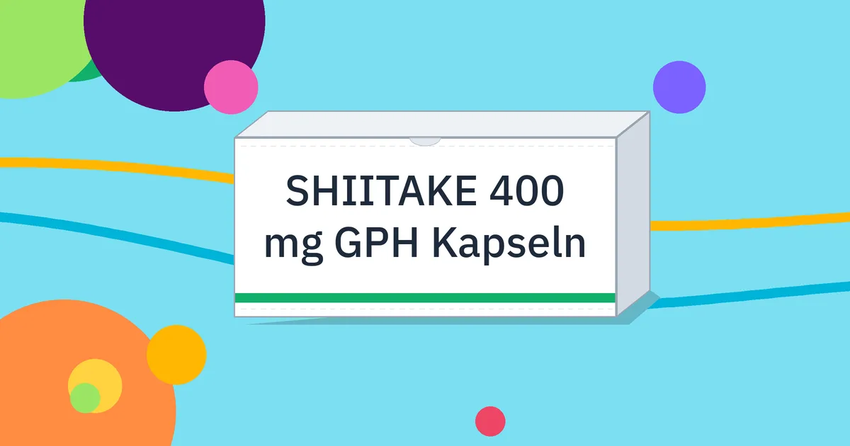 Symbolbild: Packung mit der Aufschrift SHIITAKE 400 mg GPH Kapseln (PZN 00968931) – Verfügbarkeit und Bezug in Apotheken in Frankfurt am Main