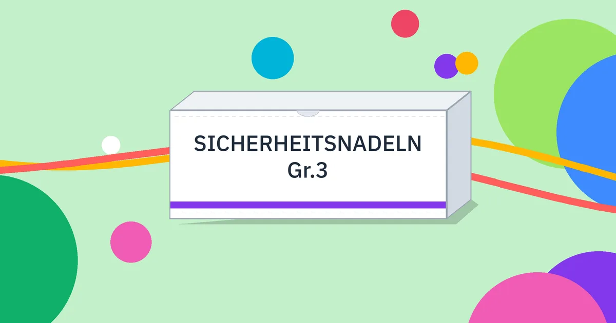 Symbolbild: Packung mit der Aufschrift SICHERHEITSNADELN Gr.3 (PZN 04863494) – Verfügbarkeit und Bezug in Apotheken in Frankfurt am Main