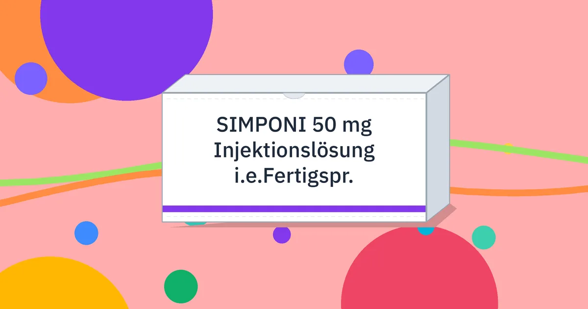 Symbolbild: Packung mit der Aufschrift SIMPONI 50 mg Injektionslösung i.e.Fertigspr. (PZN 19440457) – Verfügbarkeit und Bezug in Apotheken in Frankfurt am Main