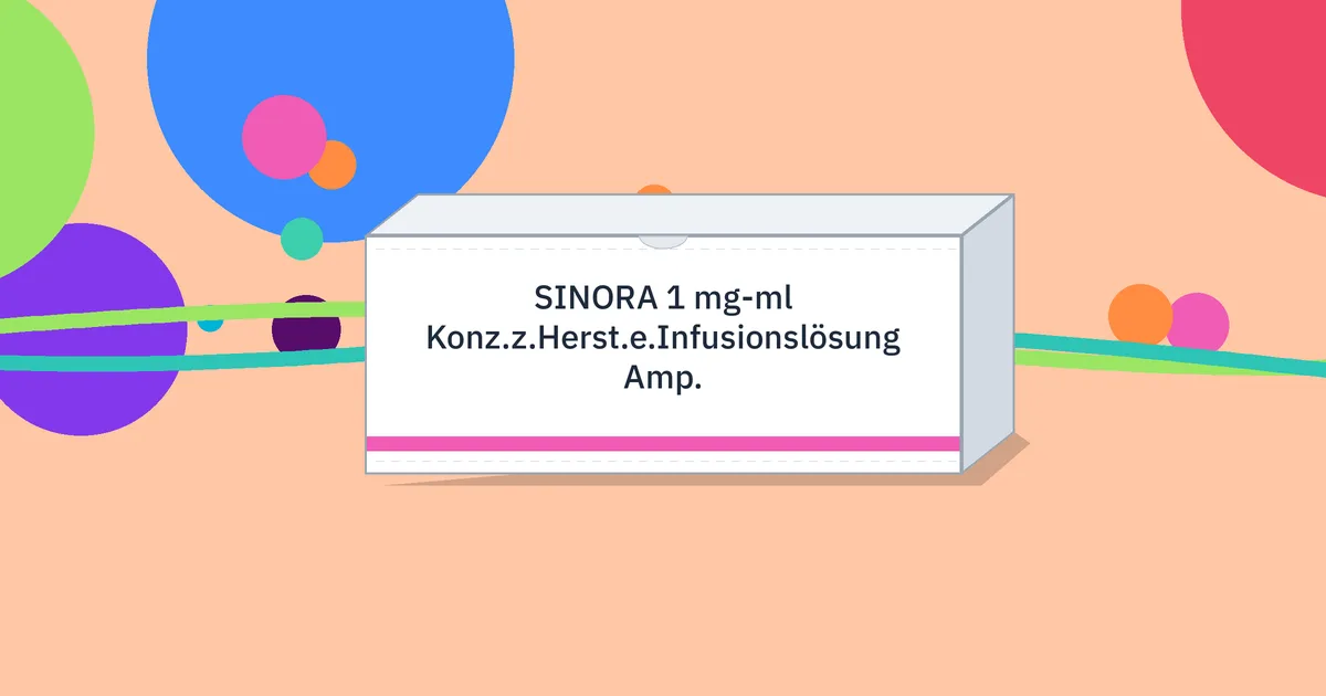 Symbolbild: Packung mit der Aufschrift SINORA 1 mg-ml Konz.z.Herst.e.Infusionslösung Amp. (PZN 12474571) – Verfügbarkeit und Bezug in Apotheken in Frankfurt am Main