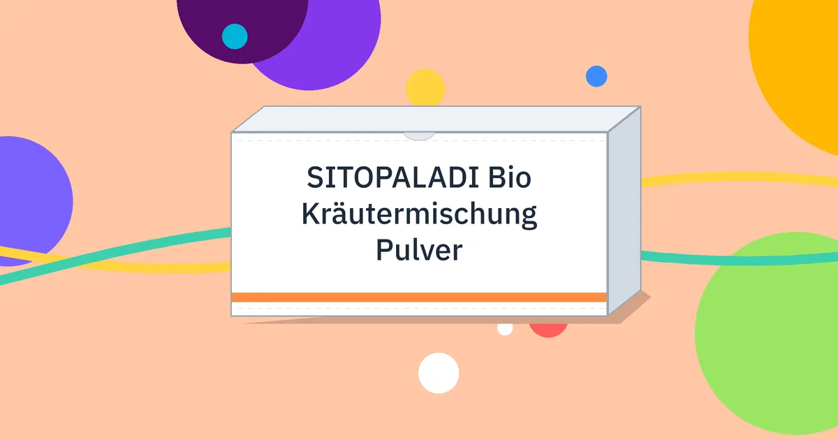 Symbolbild: Packung mit der Aufschrift SITOPALADI Bio Kräutermischung Pulver (PZN 11078778) – Verfügbarkeit und Bezug in Apotheken in Frankfurt am Main