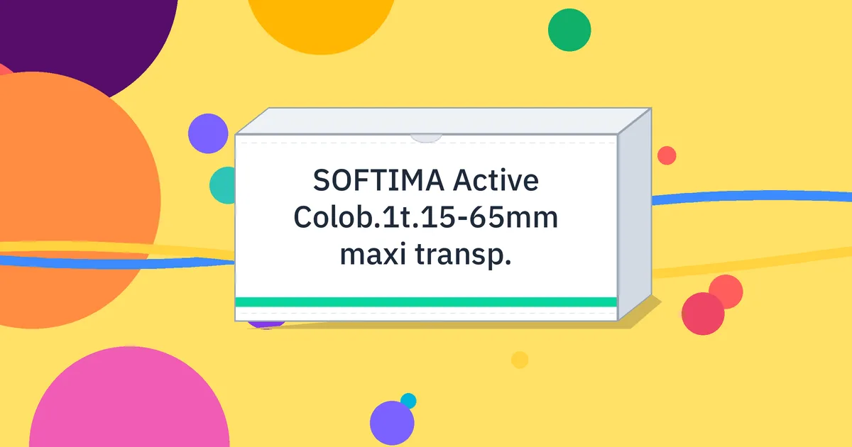 Symbolbild: Packung mit der Aufschrift SOFTIMA Active Colob.1t.15-65mm maxi transp. (PZN 09717099) – Verfügbarkeit und Bezug in Apotheken in Frankfurt am Main