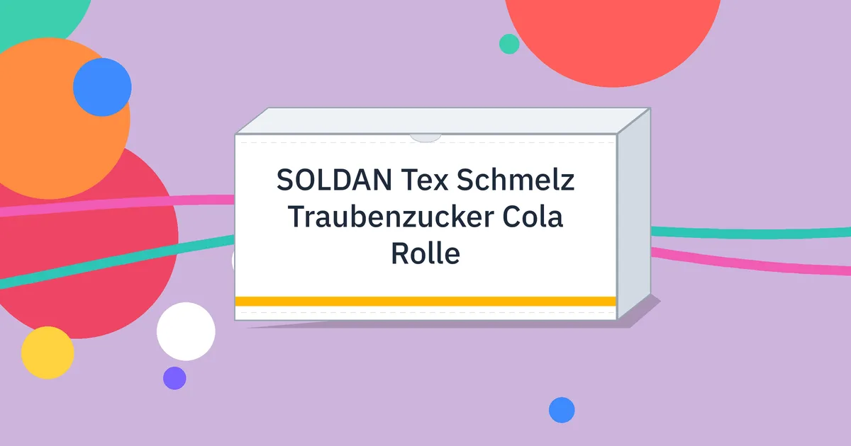 Symbolbild: Packung mit der Aufschrift SOLDAN Tex Schmelz Traubenzucker Cola Rolle (PZN 04474456) – Verfügbarkeit und Bezug in Apotheken in Frankfurt am Main
