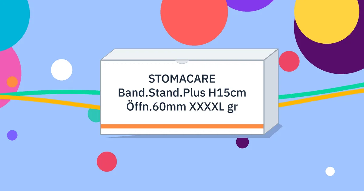 Symbolbild: Packung mit der Aufschrift STOMACARE Band.Stand.Plus H15cm Öffn.60mm XXXXL gr (PZN 16750335) – Verfügbarkeit und Bezug in Apotheken in Frankfurt am Main