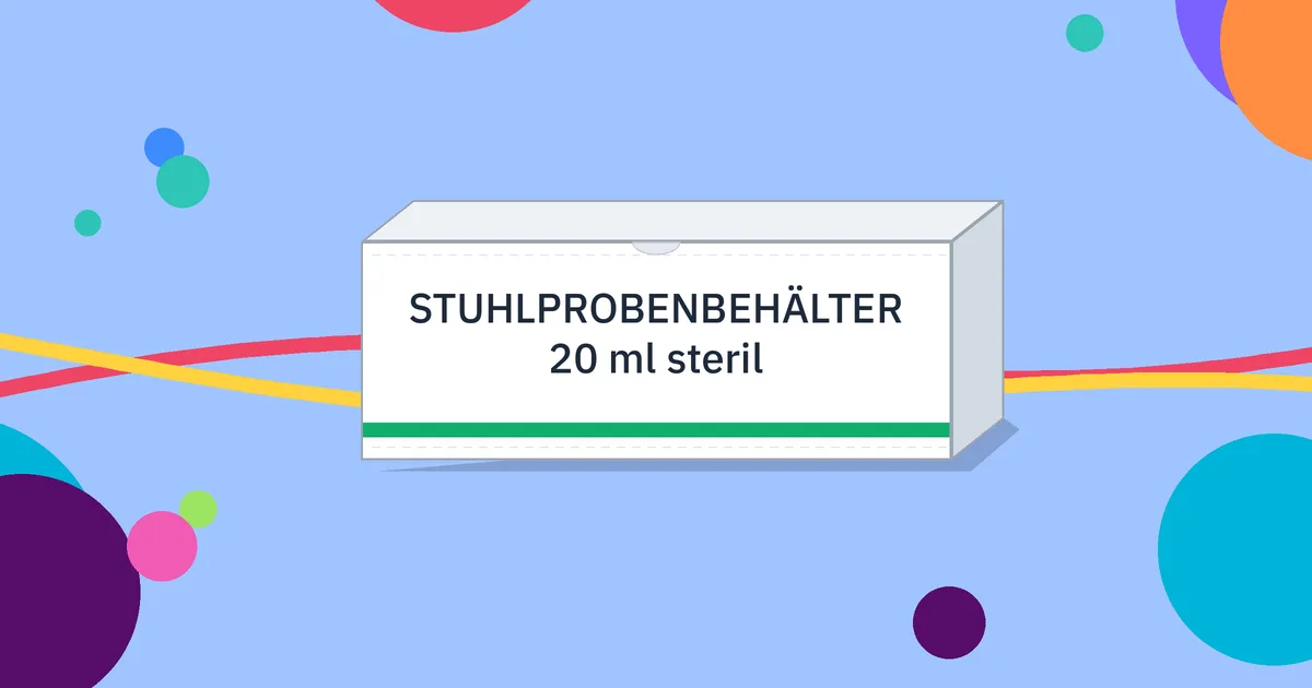 Symbolbild: Packung mit der Aufschrift STUHLPROBENBEHÄLTER 20 ml steril (PZN 15191218) – Verfügbarkeit und Bezug in Apotheken in Frankfurt am Main