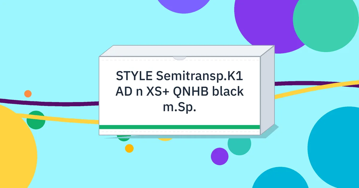 Symbolbild: Packung mit der Aufschrift STYLE Semitransp.K1 AD n XS+ QNHB black m.Sp. (PZN 18870032) – Verfügbarkeit und Bezug in Apotheken in Frankfurt am Main