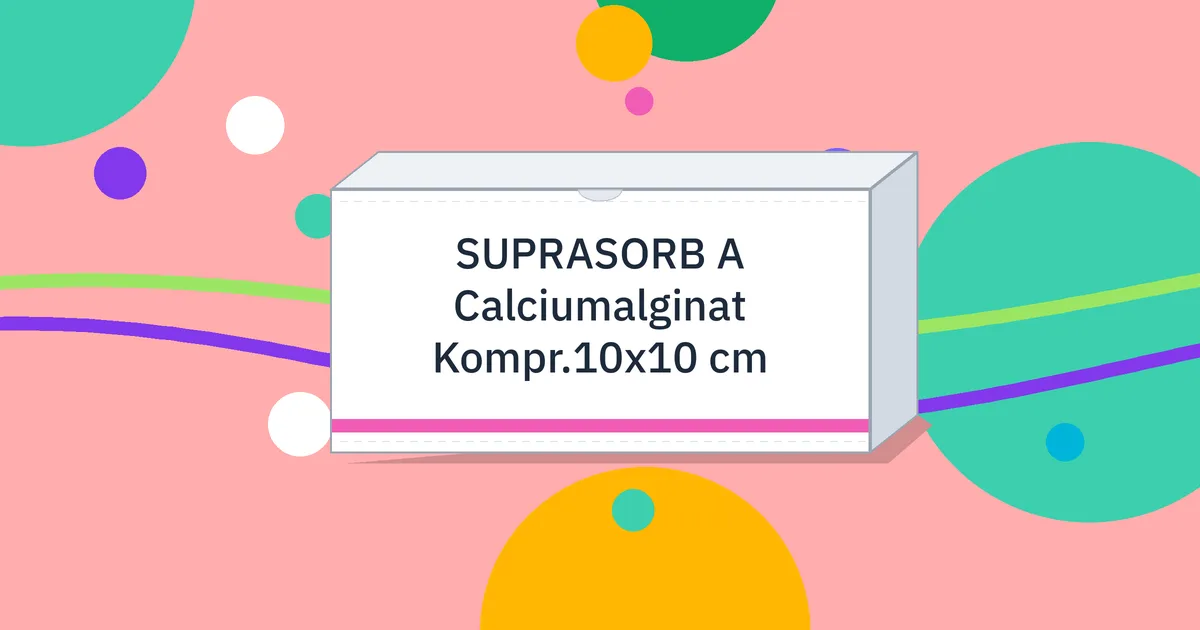 Symbolbild: Packung mit der Aufschrift SUPRASORB A Calciumalginat Kompr.10x10 cm (PZN 13780732) – Verfügbarkeit und Bezug in Apotheken in Frankfurt am Main