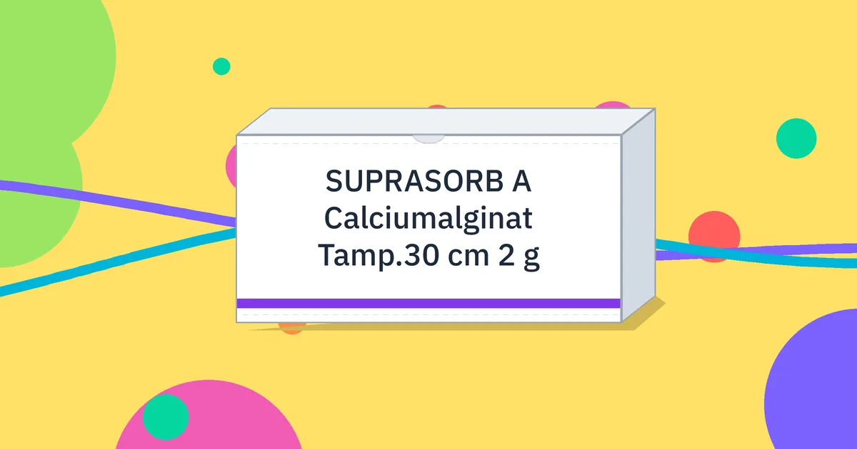 Symbolbild: Packung mit der Aufschrift SUPRASORB A Calciumalginat Tamp.30 cm 2 g (PZN 17379535) – Verfügbarkeit und Bezug in Apotheken in Frankfurt am Main