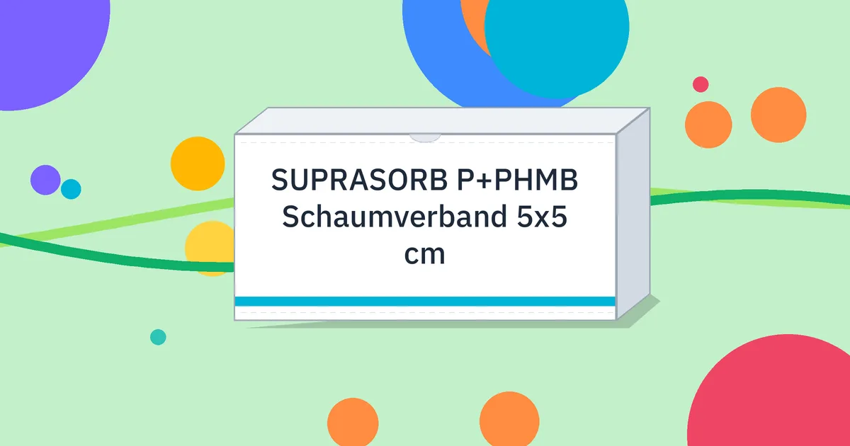 Symbolbild: Packung mit der Aufschrift SUPRASORB P+PHMB Schaumverband 5x5 cm (PZN 18604514) – Verfügbarkeit und Bezug in Apotheken in Frankfurt am Main