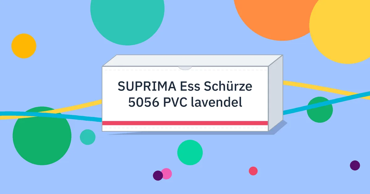 Symbolbild: Packung mit der Aufschrift SUPRIMA Ess Schürze 5056 PVC lavendel (PZN 01635580) – Verfügbarkeit und Bezug in Apotheken in Frankfurt am Main