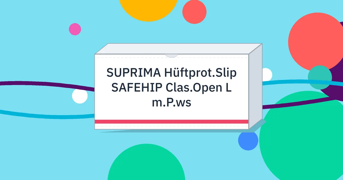 Symbolbild: Packung mit der Aufschrift SUPRIMA Hüftprot.Slip SAFEHIP Clas.Open L m.P.ws (PZN 13818699) – Verfügbarkeit und Bezug in Apotheken in Frankfurt am Main