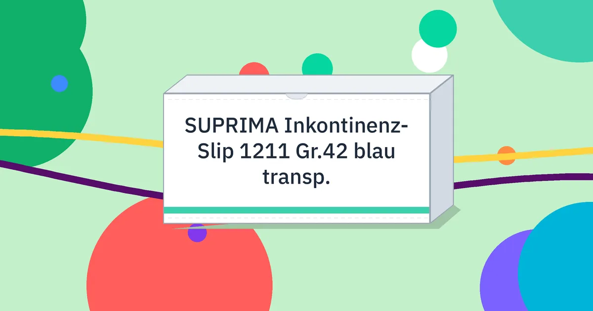 Symbolbild: Packung mit der Aufschrift SUPRIMA Inkontinenz-Slip 1211 Gr.42 blau transp. (PZN 01365910) – Verfügbarkeit und Bezug in Apotheken in Frankfurt am Main