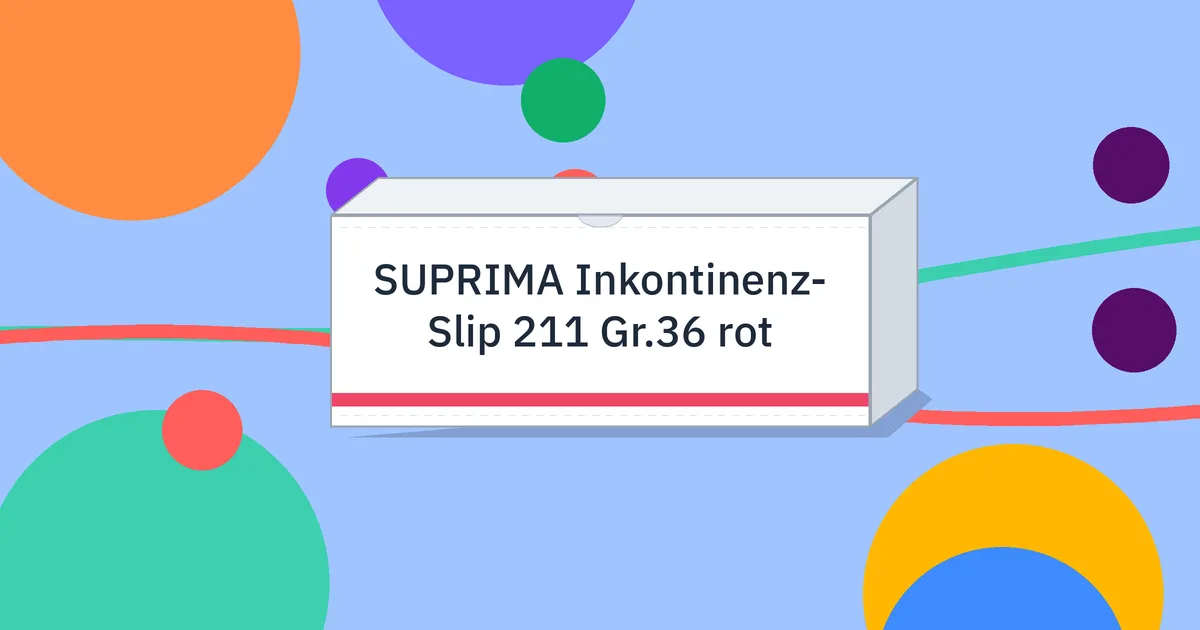 Symbolbild: Packung mit der Aufschrift SUPRIMA Inkontinenz-Slip 211 Gr.36 rot (PZN 00710115) – Verfügbarkeit und Bezug in Apotheken in Frankfurt am Main